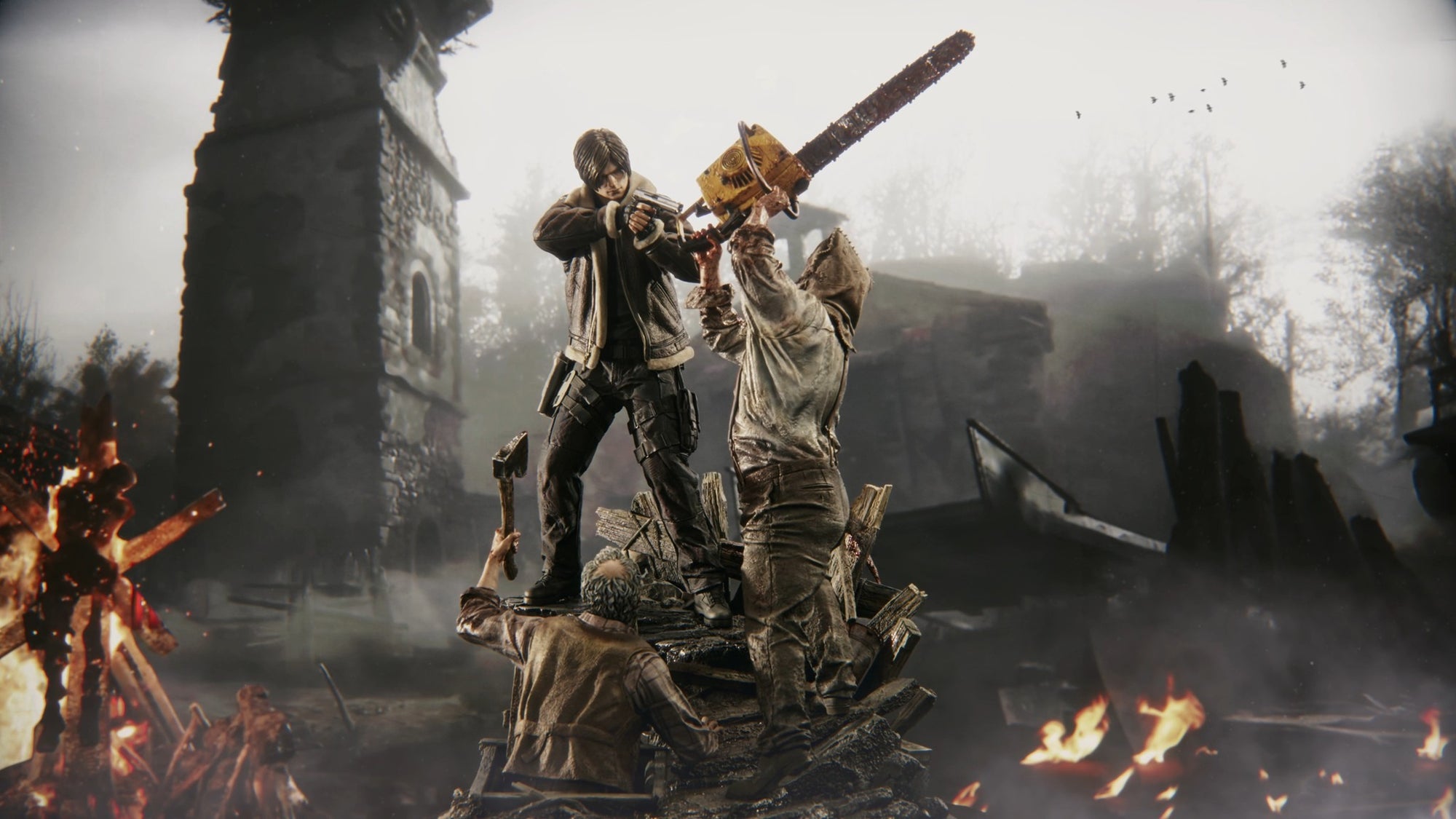 Resident Evil 4 - Leon Kennedy vs. Chainsaw Villager 1/4 Scale Statue ...